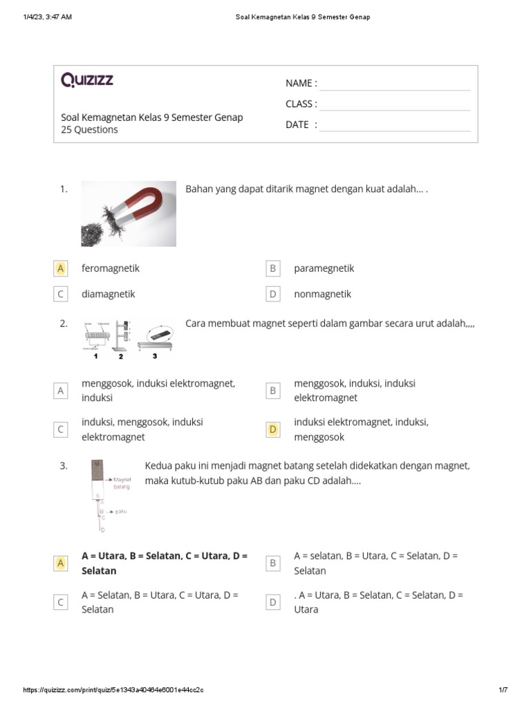 Soal Kemagnetan Kelas 9 Semester Genap | PDF
