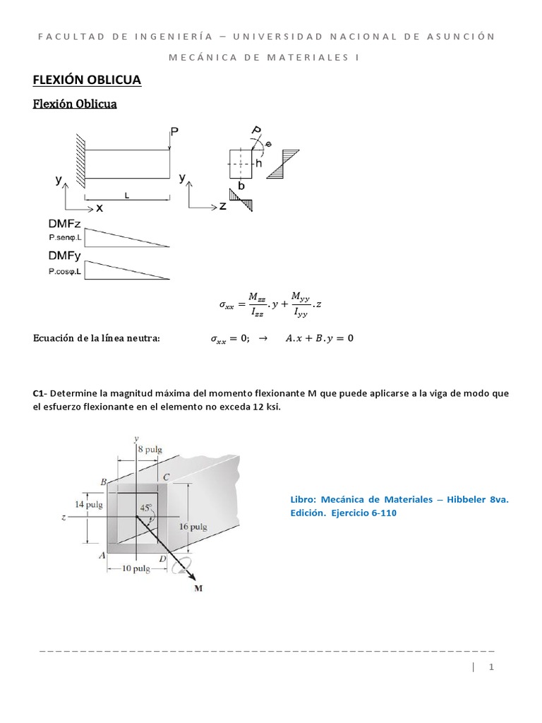 P - MM1 - Ejercitario - F Oblicua 2022 | PDF | Viga (Estructura) | Resistencia de materiales