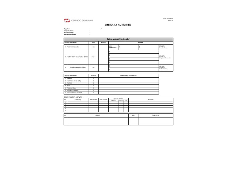 Fm-She-50 She Daily Report - r1 | PDF | Safety | Occupational Safety ...