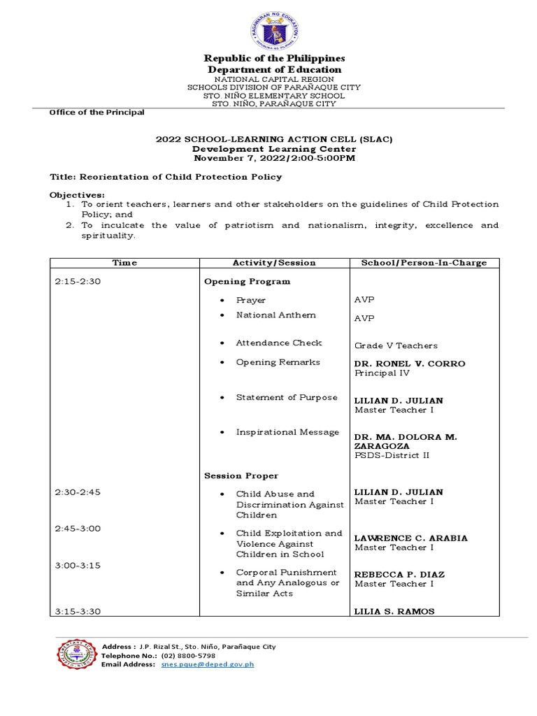 SNES SLAC MATRIX CHILD PROTECTION POLICY Nov. 7 2022 | PDF | Teachers ...