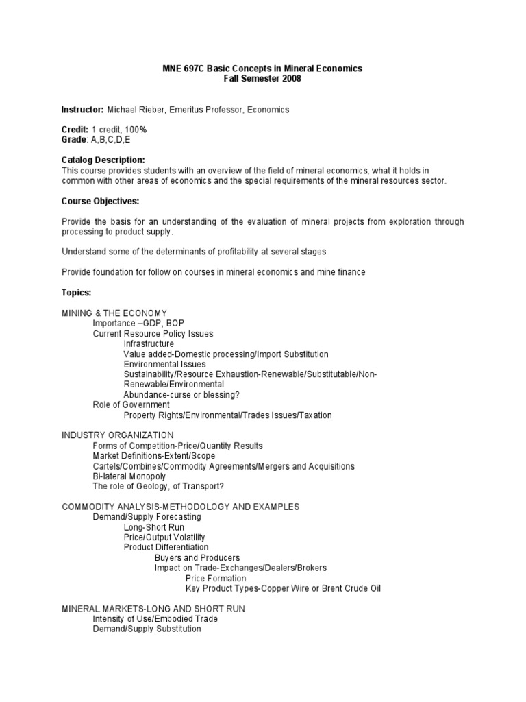 Mineral Economics, 5 Pages | PDF | Mining | Economics