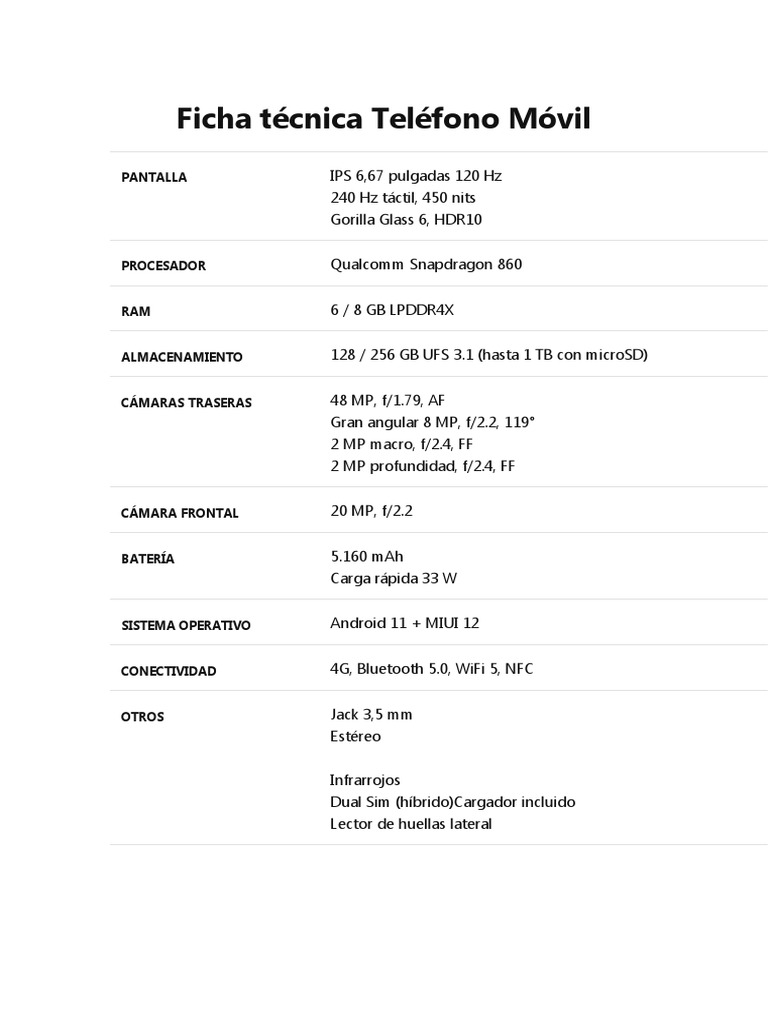 Ficha Técnica Teléfono Móvil | PDF