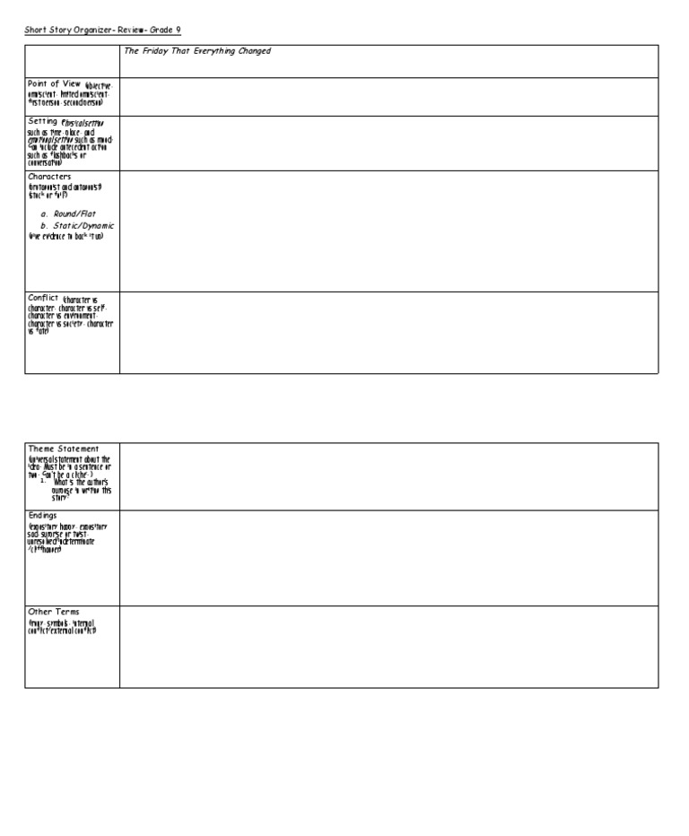 Short Story Organizer #2 | PDF