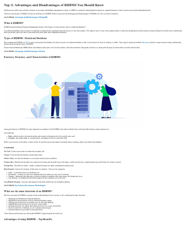 Top 11 Advantages and Disadvantages of RDBMS You Should Know | PDF | Teaching Methods & Materials