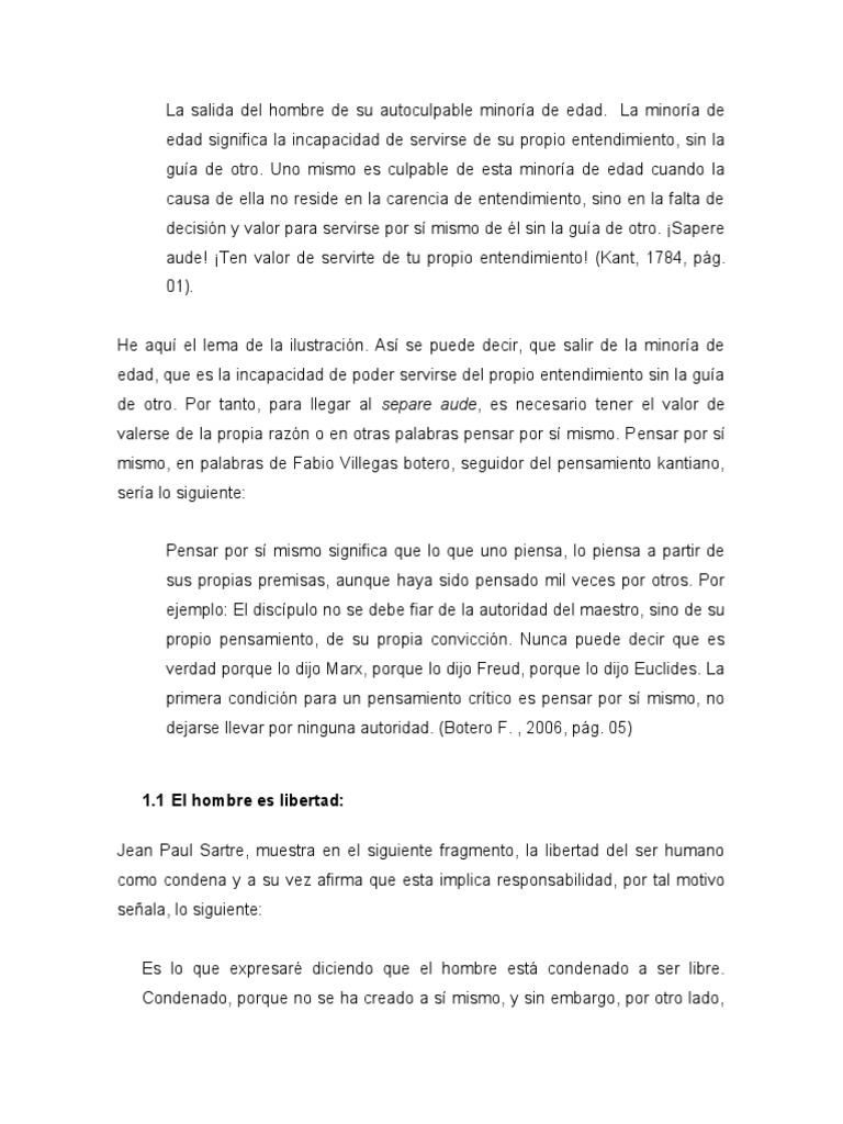 La Salida Del Hombre de Su Autoculpable Minoría de Edad | PDF | Jean ...
