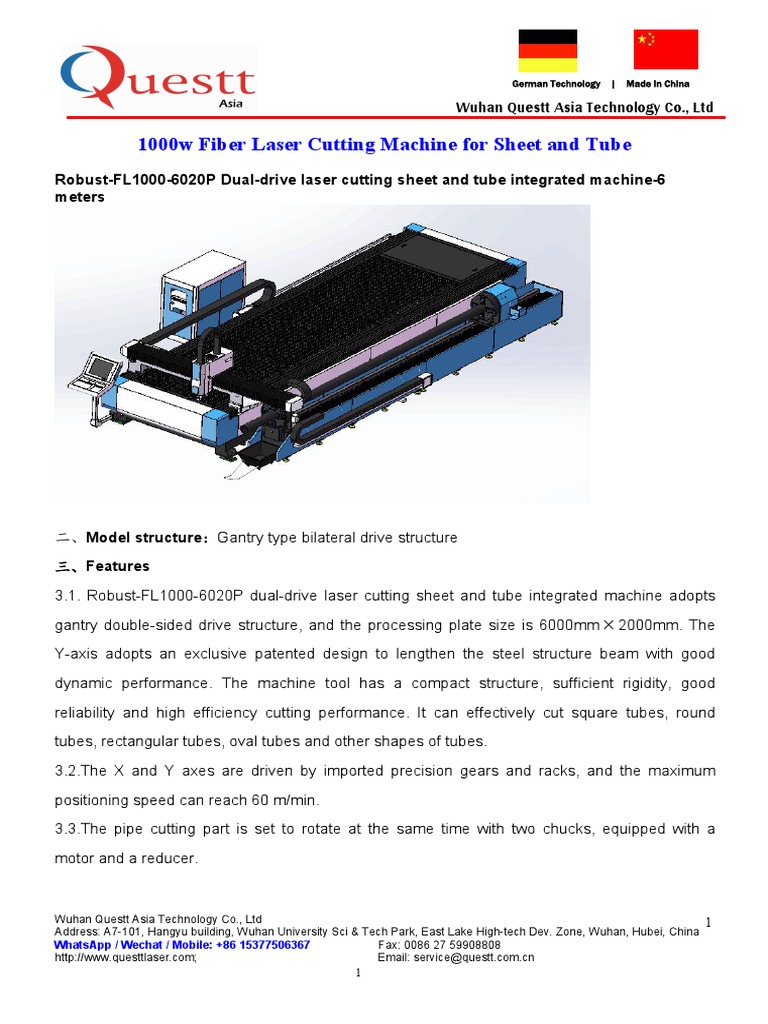 1000w Fiber Laser Cutting Machine For Sheet and Tube | PDF | Electric ...