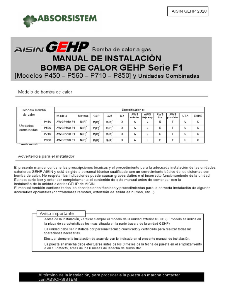 Aisin GEHP - Manual Instalación | PDF | Nieve | Tornillo