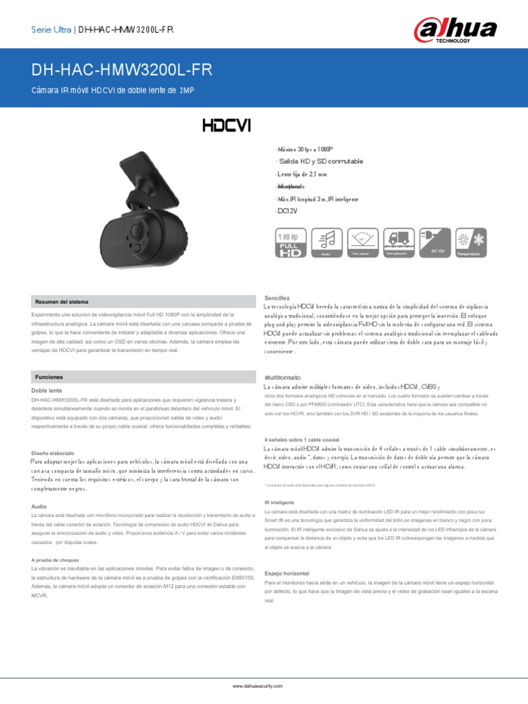 Dahua DH HAC HMW3200LN FR 0210B Cámara DVR Móvil Doble Lente Ficha Técnica Español | PDF | Diodo ...