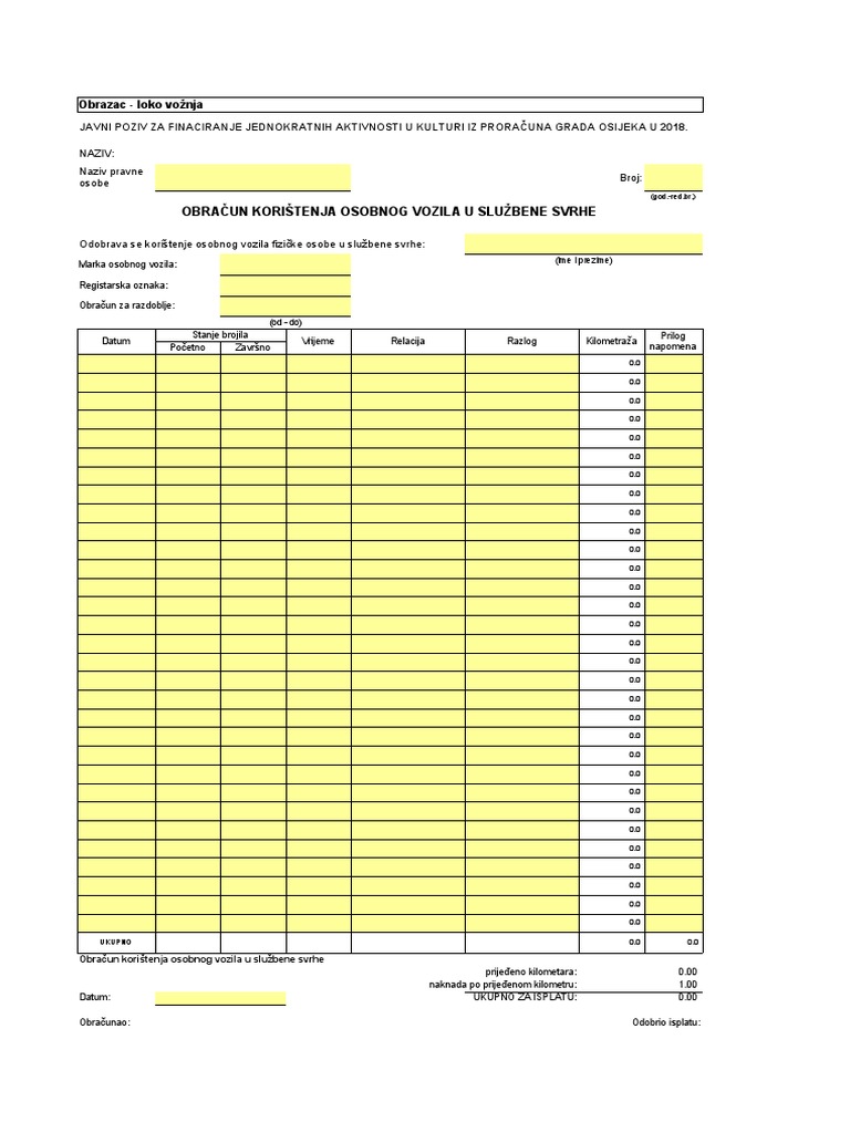Obrazac Izvješća Loko Vožnja JP Kultura 2018. | PDF