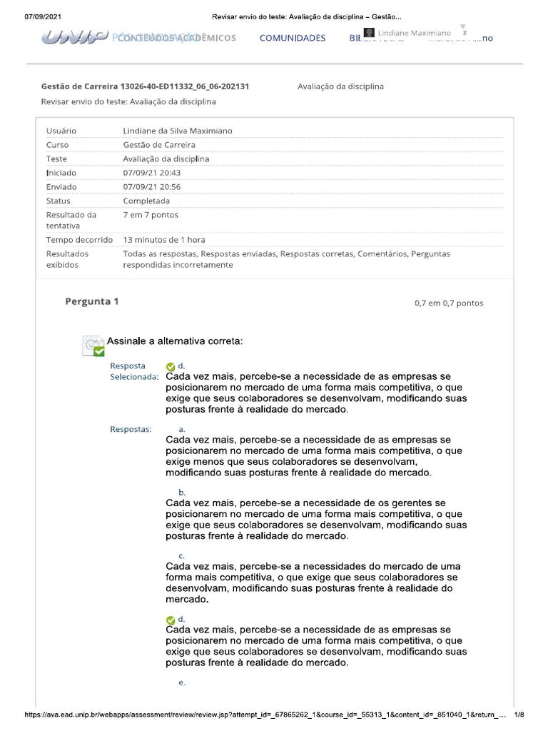 Prova Gestão de Carreira | PDF