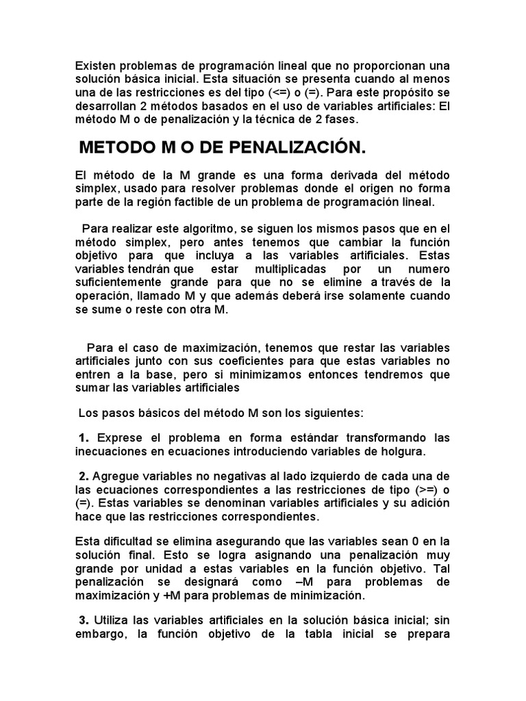 Metodo M | PDF | Programación lineal | Lógica matemática