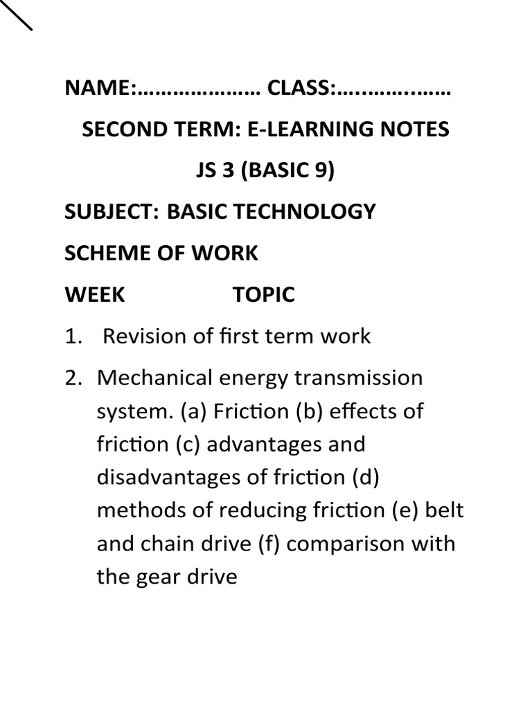 Basic 9 Basic Tech 2ND Term E-Notes | PDF | Gear | Belt (Mechanical)