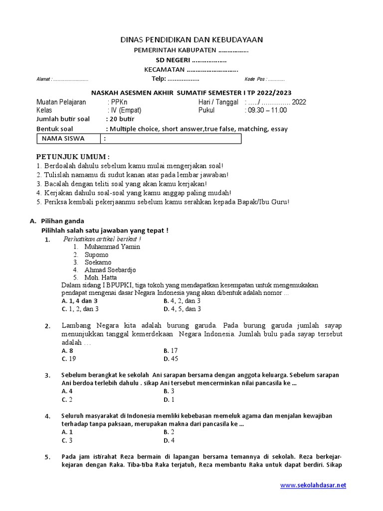 Soal Asesmen Sumatif Kelas 4 Mapel Pendidikan Agama Islam Pdf - EmriDev