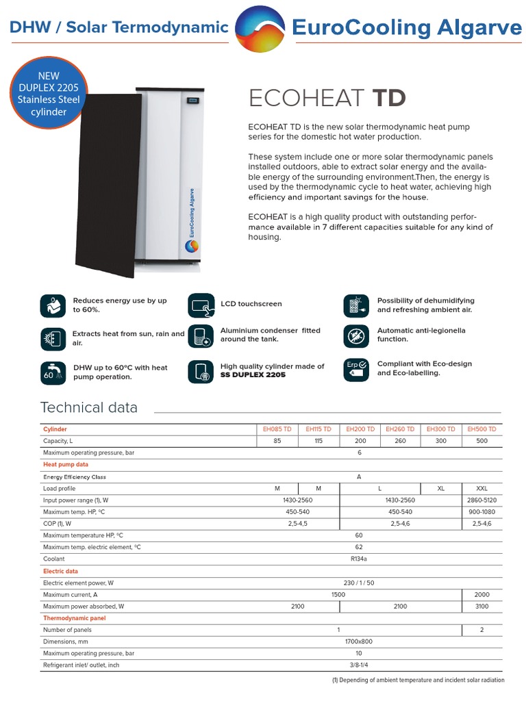 Ecoheat TD Duplex Eurocooling 19 | PDF | Water Heating | Heat Pump