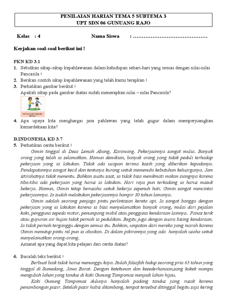 Soal PH Kelas 4 Tema 5 Sub 3 | PDF