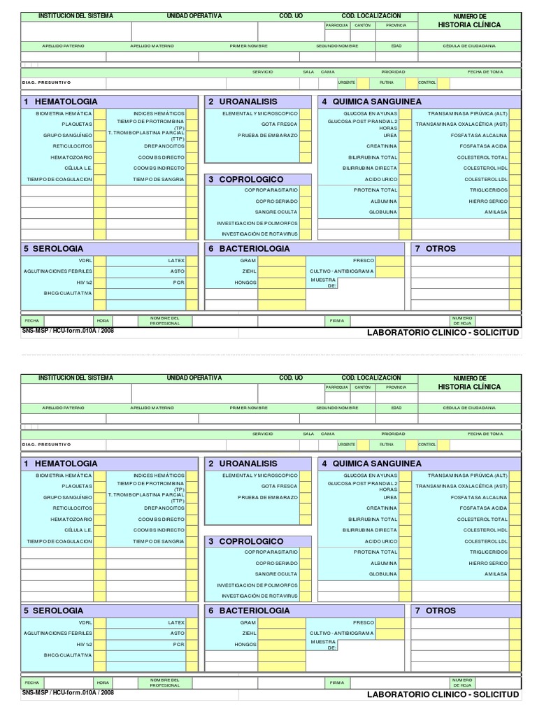Formulario de Solicitud de Exámenes MSP | PDF | Lípido | Compuestos orgánicos