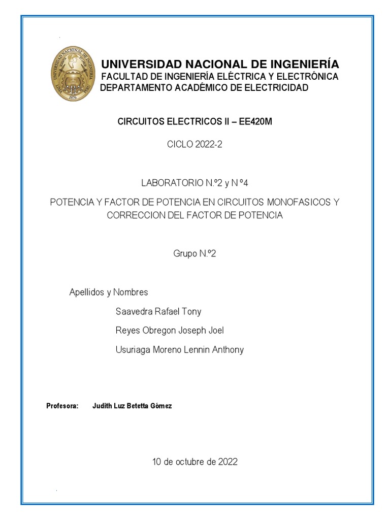 LAB2 y LAB 4 FINAL - CIRCUITOS 2 - GRUPO 2 | PDF