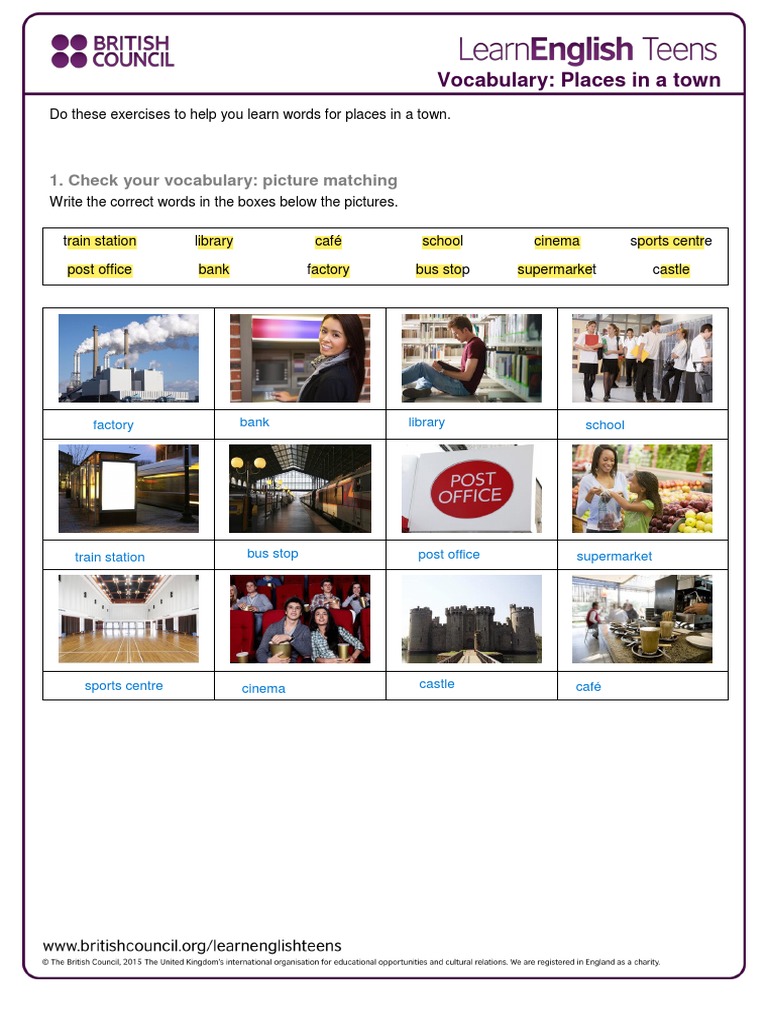 Vocabulary: City Places Exercises | PDF