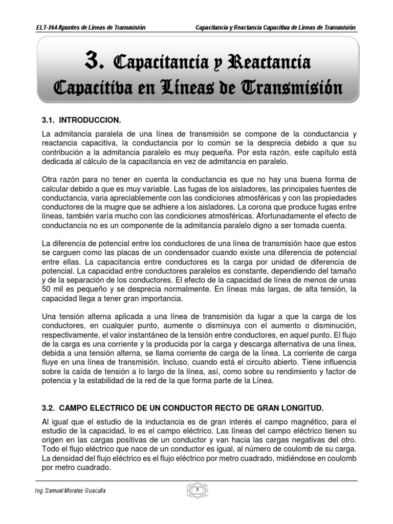 Capitulo 3 Capacitancia y Reactancia Capacitiva en Lineas de Transmision. Rev.1. | PDF ...