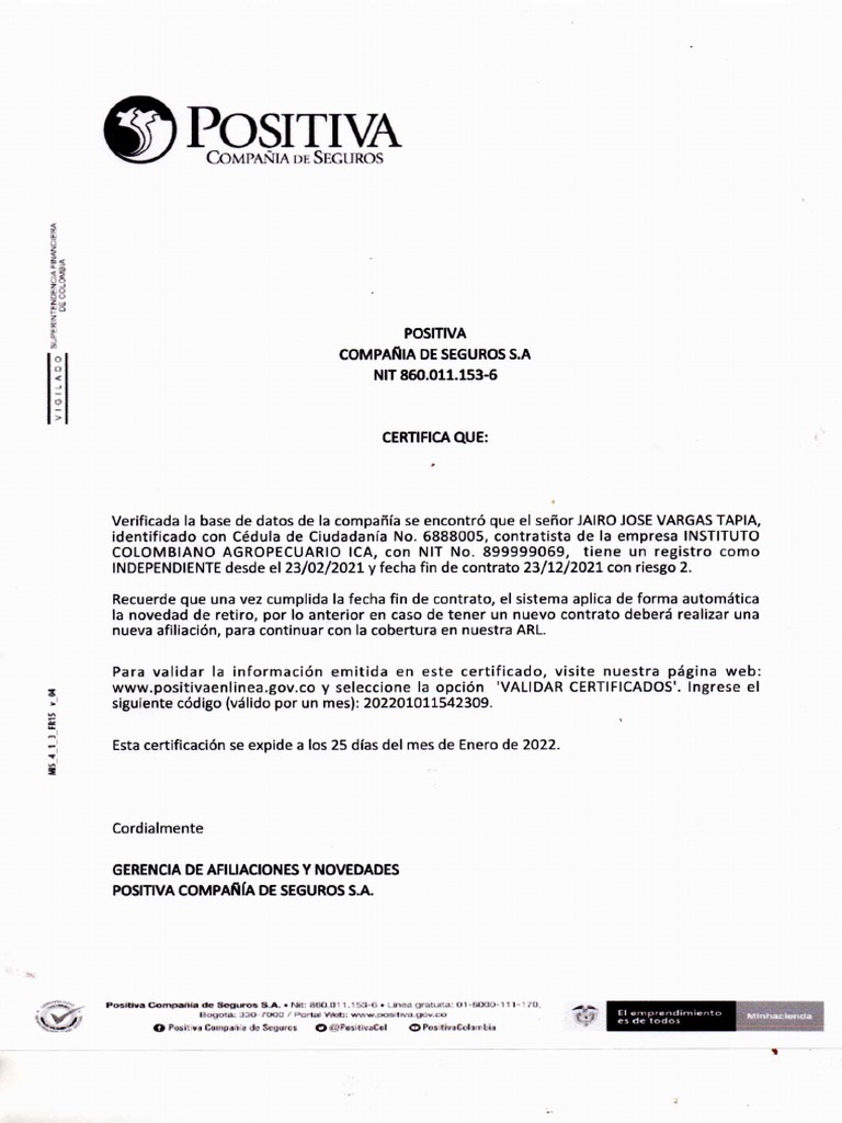 Certificado ARL | PDF