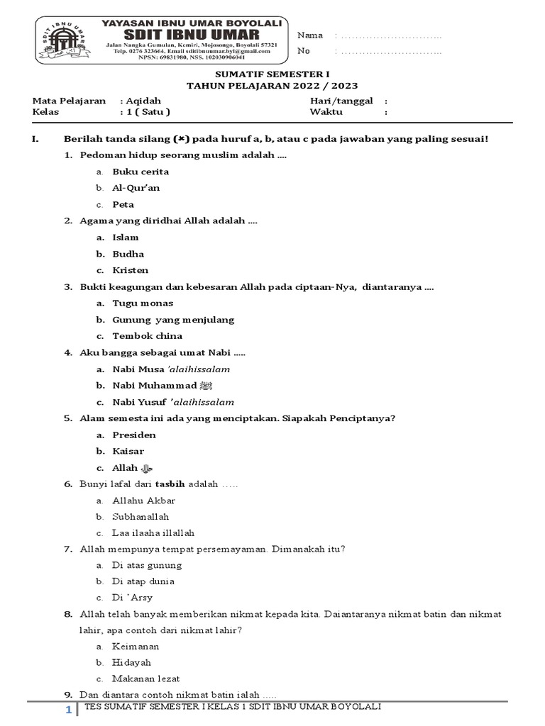 Aqidah Kelas 1 SMT 1 | PDF
