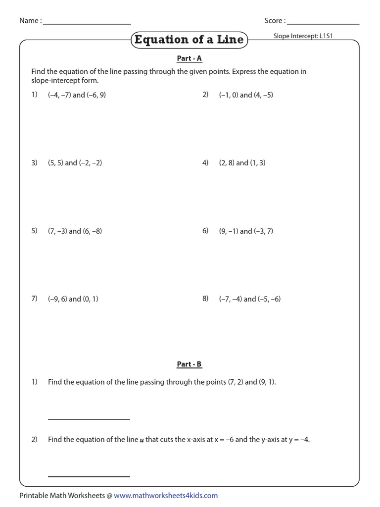 Linear Equations and Slope Worksheets | PDF | Differential Geometry ...