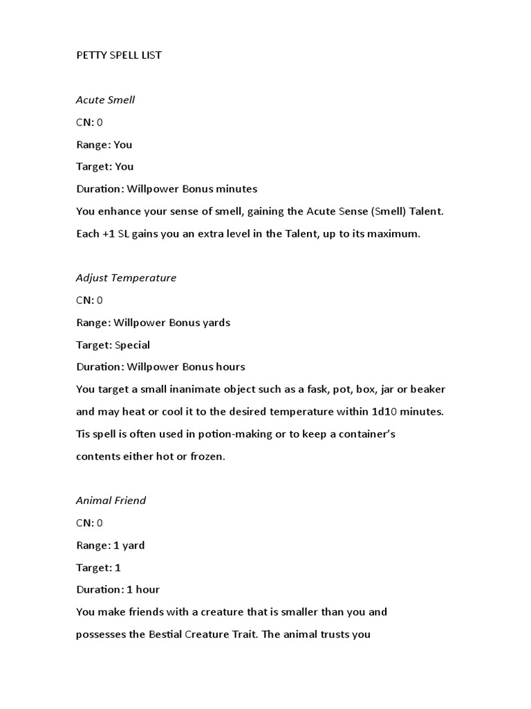 Warhammer Spell List 0 4 5 | PDF | Fires | Self Control