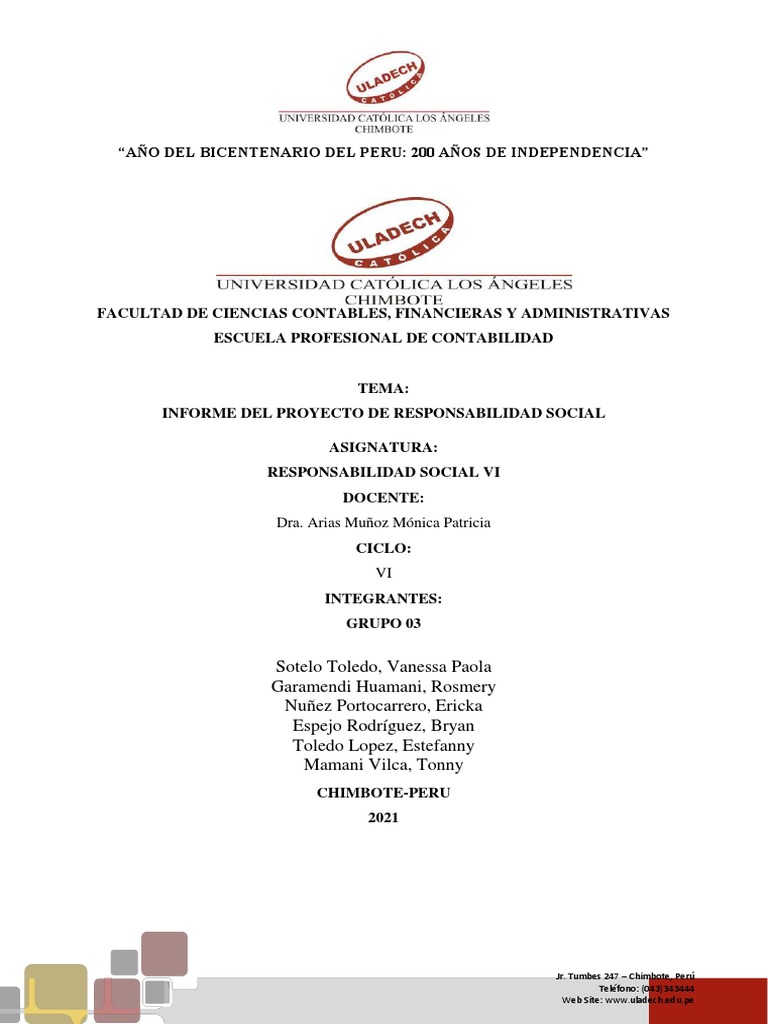 PROYECTO DE RESPONSABILIDAD SOCIAL - Compressed | PDF | Invalidez