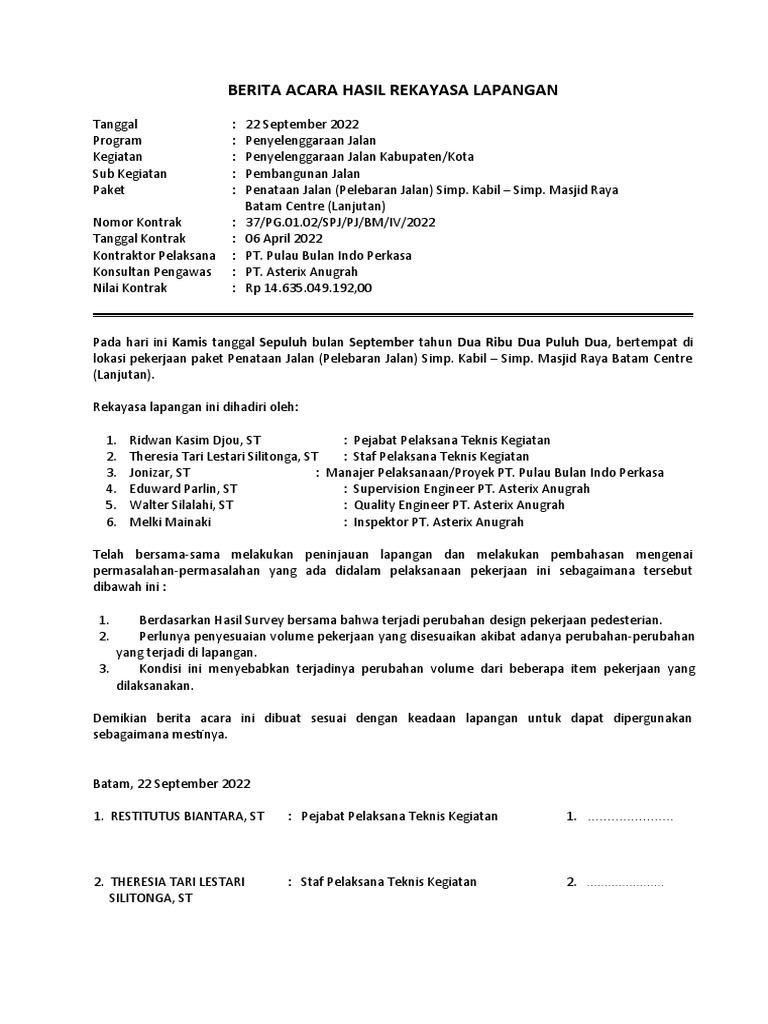 BA Hasil Rekayasa Lapangan | PDF