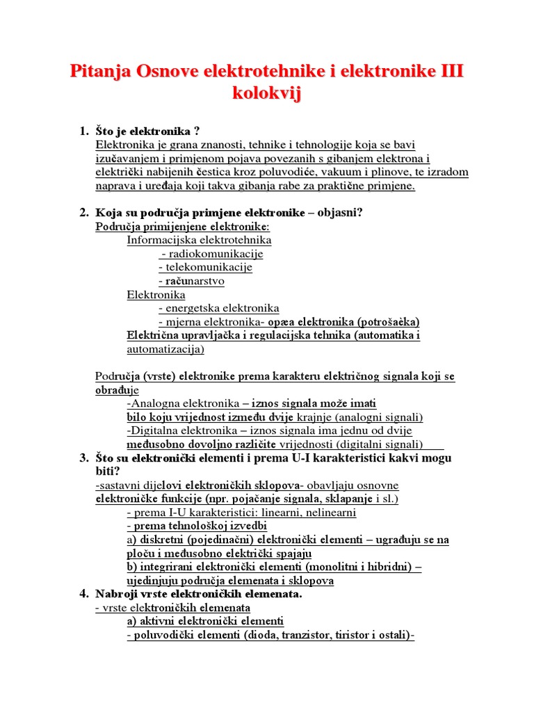 III Kolokvij Pitanja Osnove Elektrotehnike I Elektronike | PDF