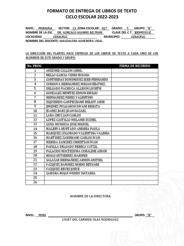Formato de Entrega de Libros 2022-2023 | PDF
