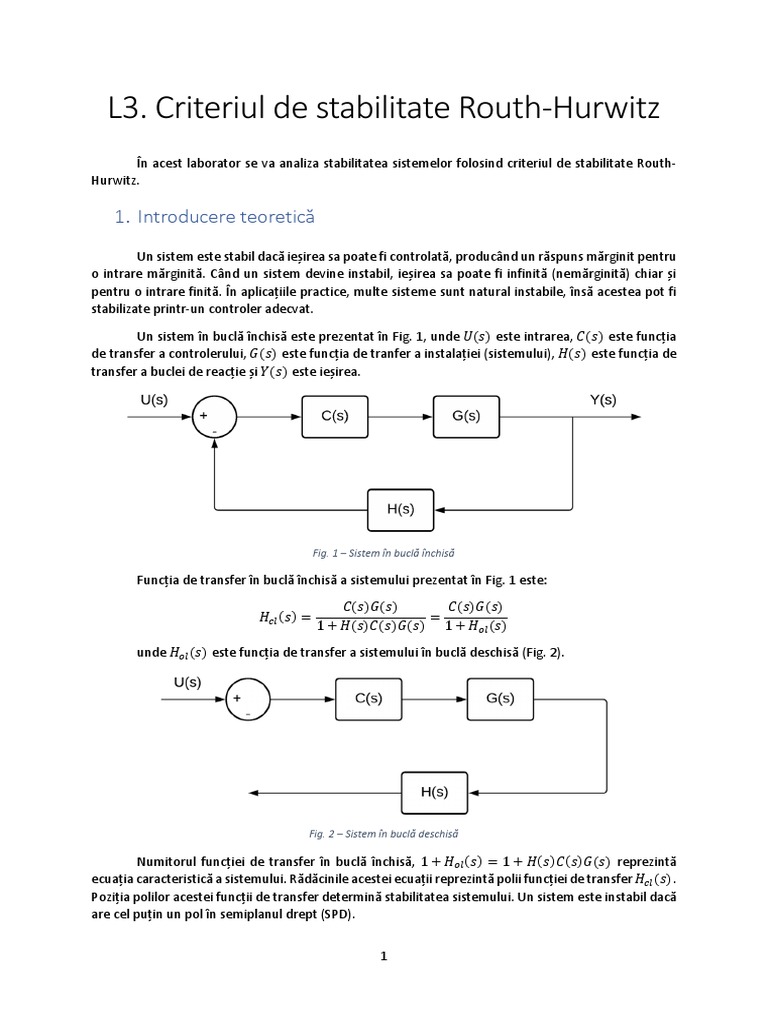 L3 - Criteriul de Stabilitate Routh-Hurwitz | PDF