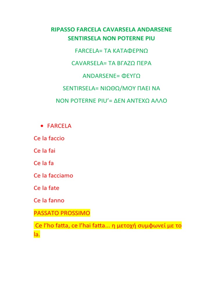 RIPASSO FARCELA CAVARSELA ANDARSENE SENTIRSELA ΝΟΝ POTERNE PIU | PDF