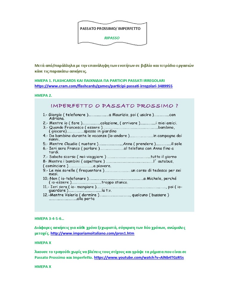 Ripasso Passato Prossimo Imperfetto | PDF
