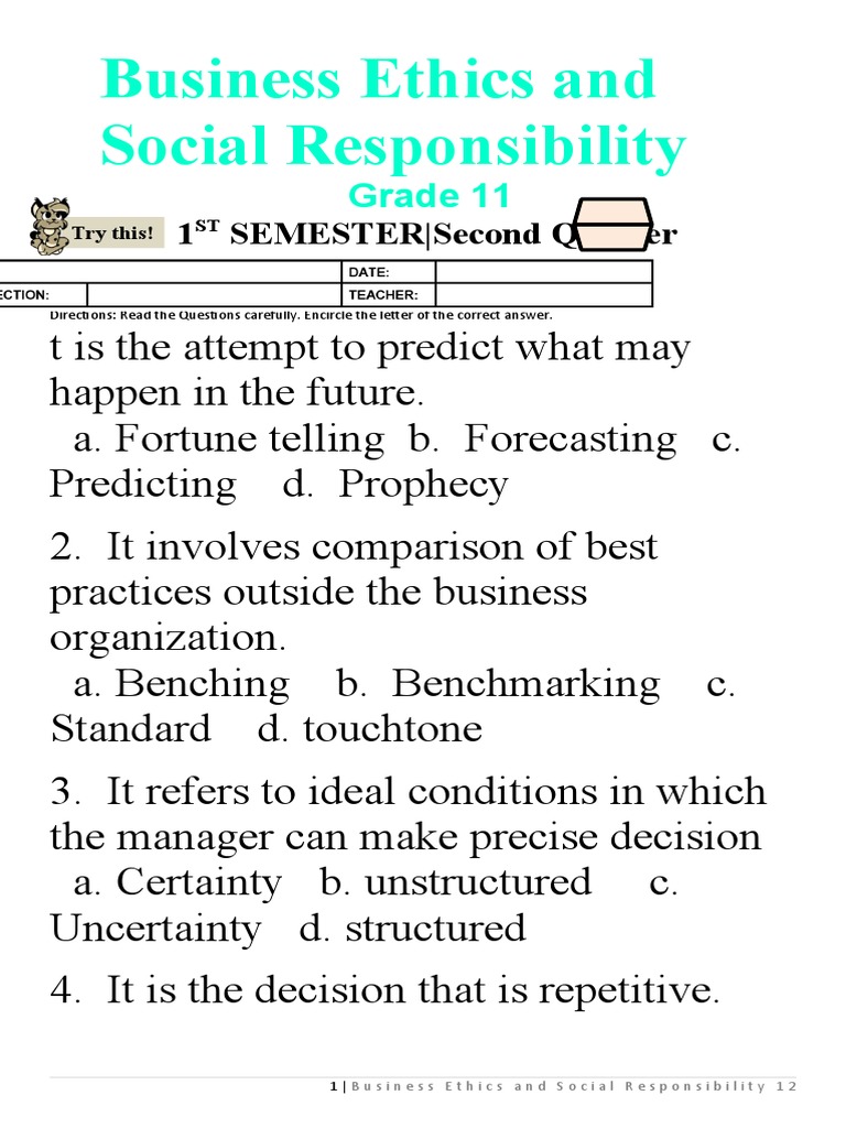 Business Ethics and Social Responsibility Module 2 Grade 11 QTR 2 | PDF ...