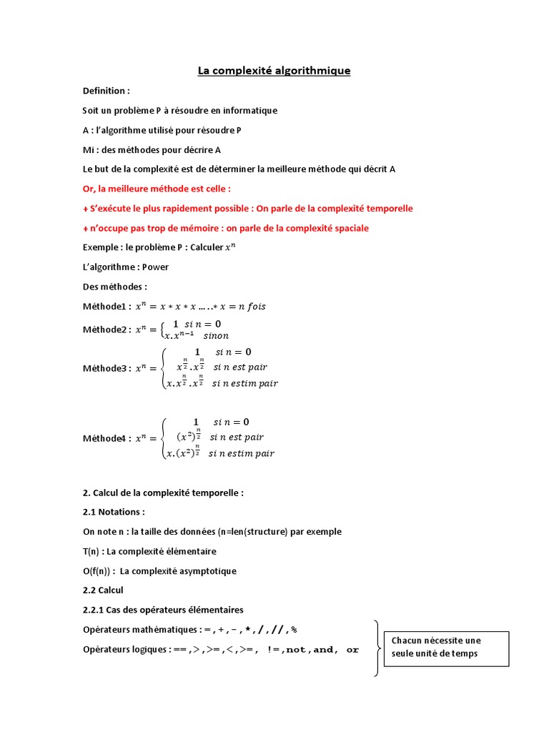 La Complexité Algorithmique - Ikram | PDF | Théorie de la complexité (informatique théorique ...