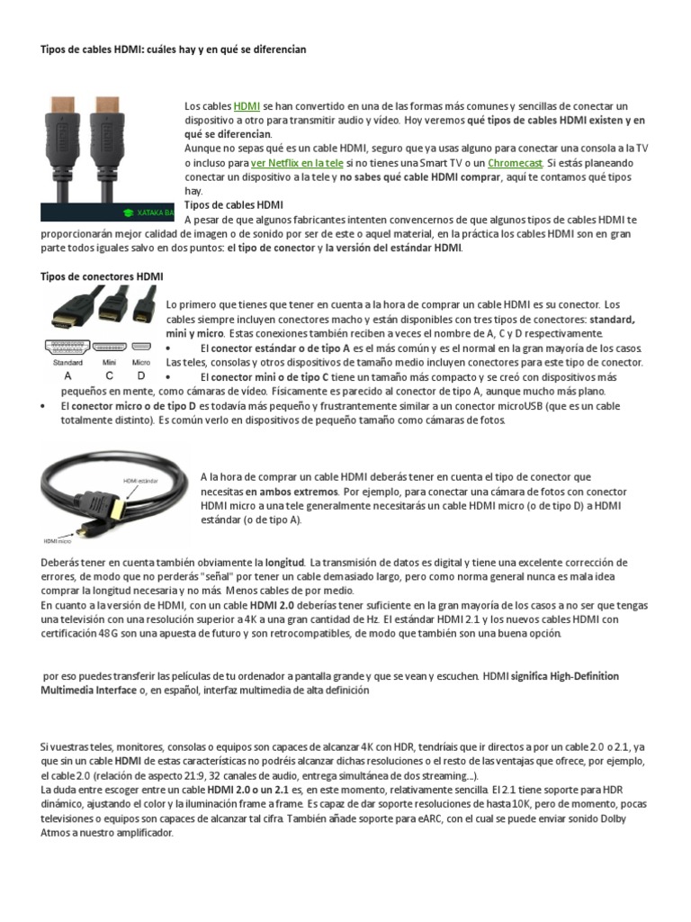 Tipos de Cables HDMI111 | PDF | Hdmi | USB
