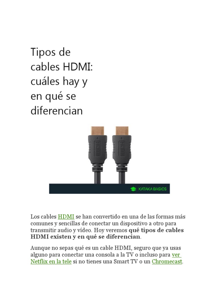 Guía de cables HDMI: tipos y usos | PDF | Hdmi | USB