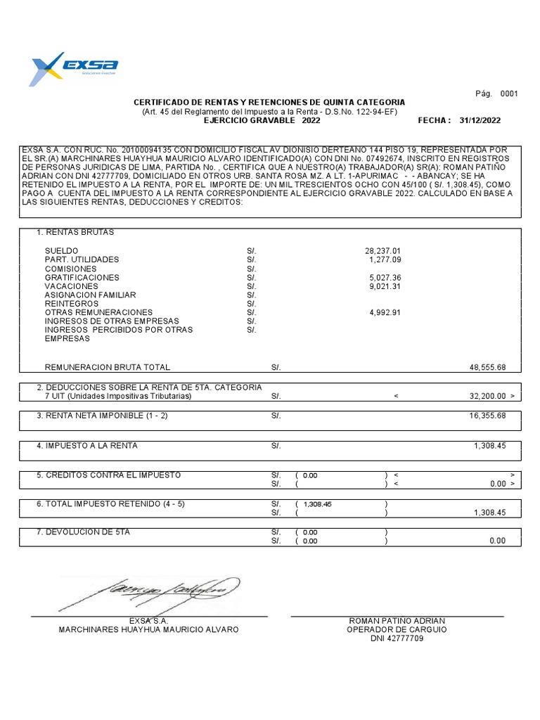 ROMAN PATIÑO ADRIAN - Quinta | PDF | Impuesto sobre la renta | Finanza ...