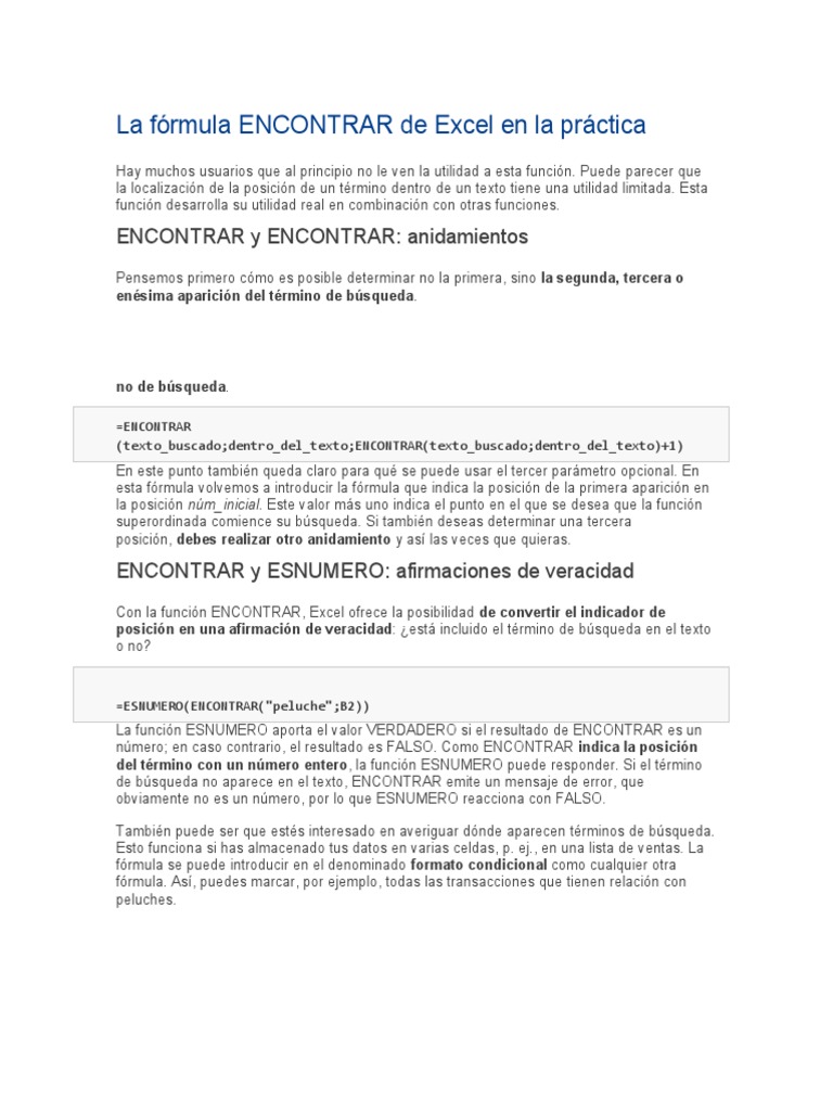 La Fórmula ENCONTRAR de Excel en La Práctica | PDF | Microsoft Excel ... La Fórmula ENCONTRAR de Excel en La Práctica | PDF | Microsoft Excel ...