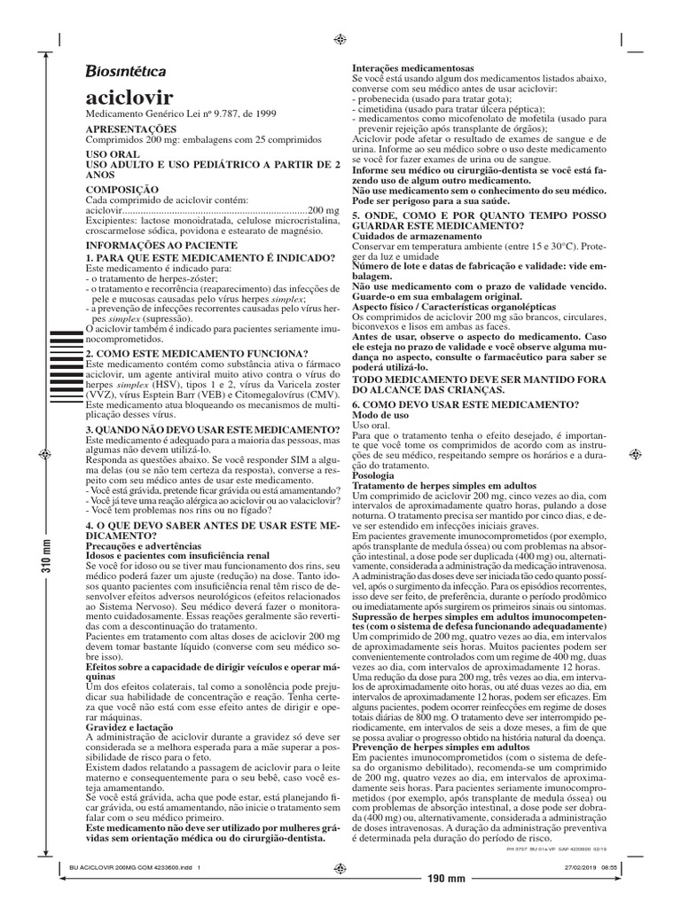 Bula Paciente Aciclovir Comprimidos | PDF | Gravidez | Hepatite