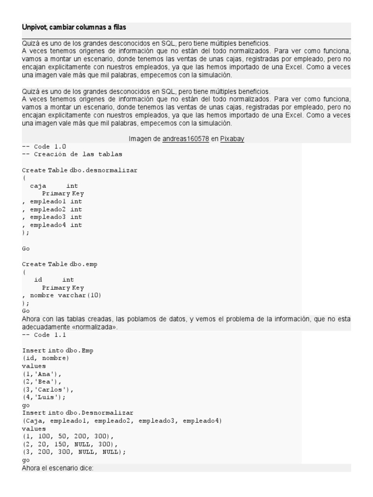 Unpivot word | PDF | SQL | Servidor SQL de Microsoft