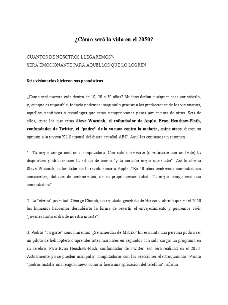 Como Sera La Vida en El 2050 | PDF