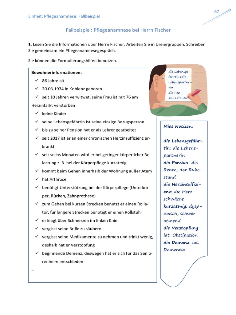 Einheit 2f Fallbeispiel Pflegeanamnese Herr Fischer | PDF