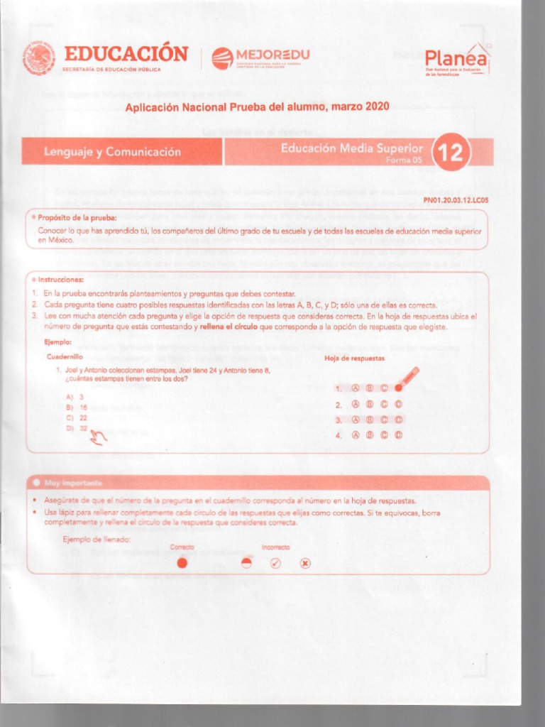 Cuadernillo Hverbal Planea 2020 | PDF
