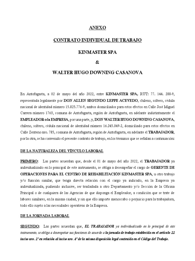 Contrato Walter Downing | PDF | Derecho laboral | Salario