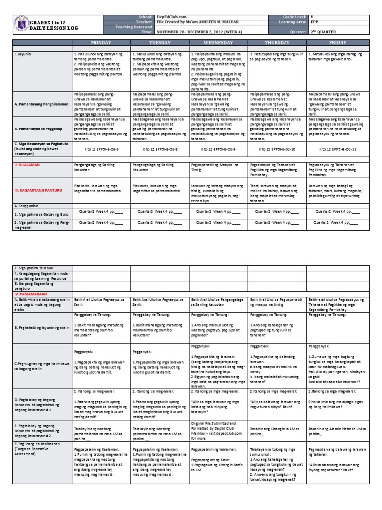 DLL - Epp 5 - Q2 - W4 - He | PDF