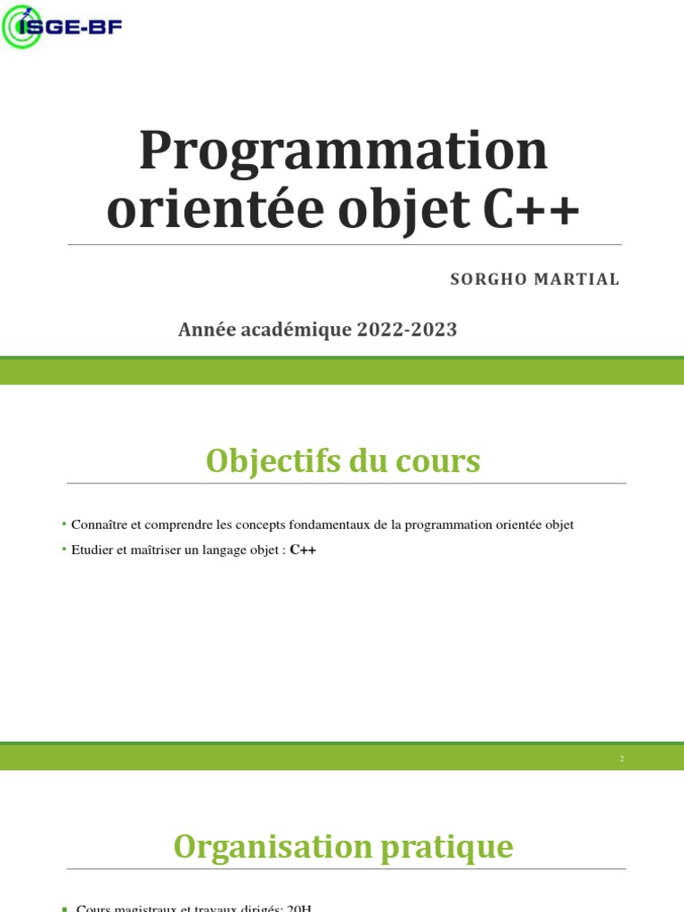 Programmation Cours C++ - ISGE - 2022-2023 | PDF | Structure de contrôle | Classe (informatique)