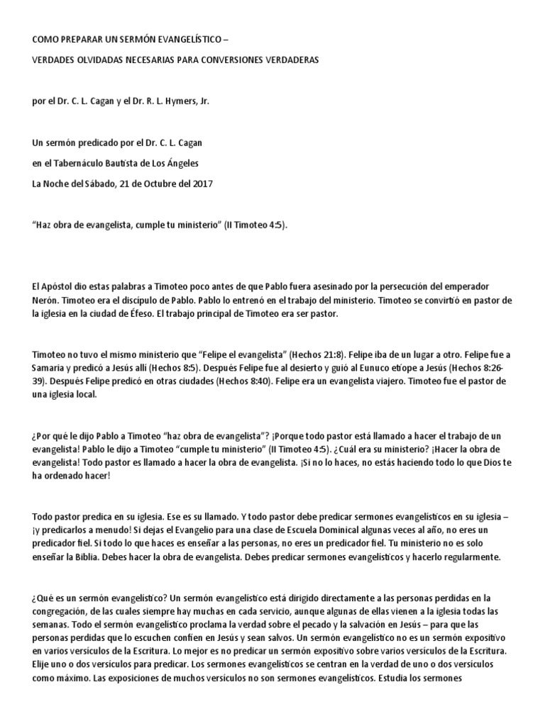 Como Preparar Un Sermón Evangelístico | PDF | Jesús | Pecado Como Preparar Un Sermón Evangelístico | PDF | Jesús | Pecado