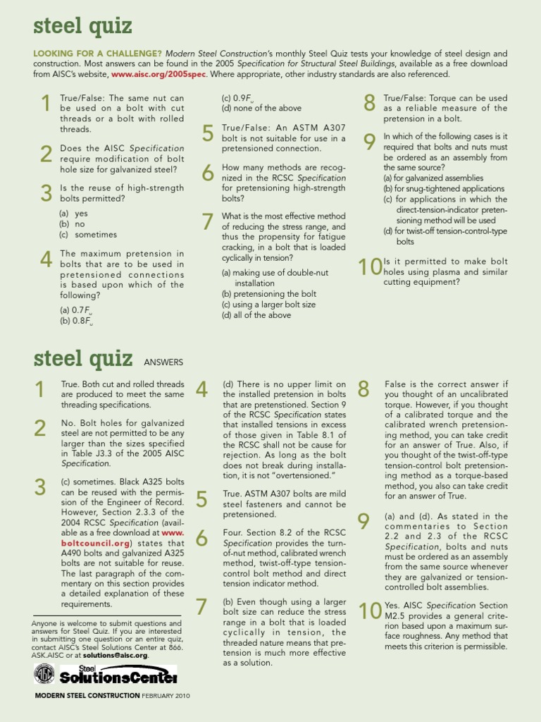 Steel Quiz | PDF | Screw | Economic Sectors